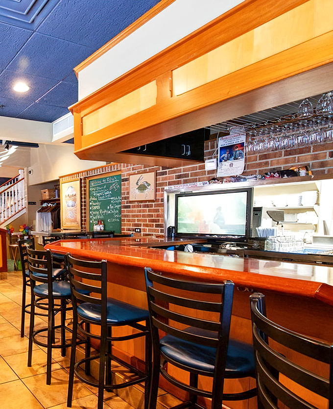 The gleaming bar invites you to perch, sip something refreshing, and contemplate the important questions &ndash; like "broiled or fried?"