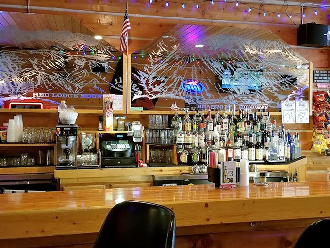 The bar area gleams with promise &ndash; where mountain adventures are recounted and plans for tomorrow's explorations are hatched over local brews.