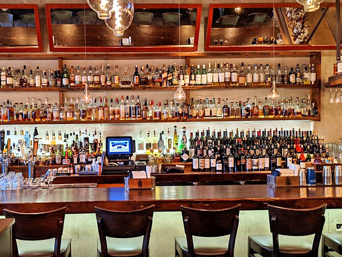 A bar that would make Don Draper weep with joy. The impressive wall of spirits promises cocktail possibilities limited only by your imagination and tomorrow's responsibilities.