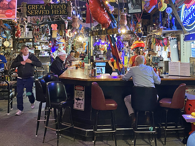 The bar area serves as command central, where regulars perch like faithful sentinels and newcomers quickly feel like old friends.