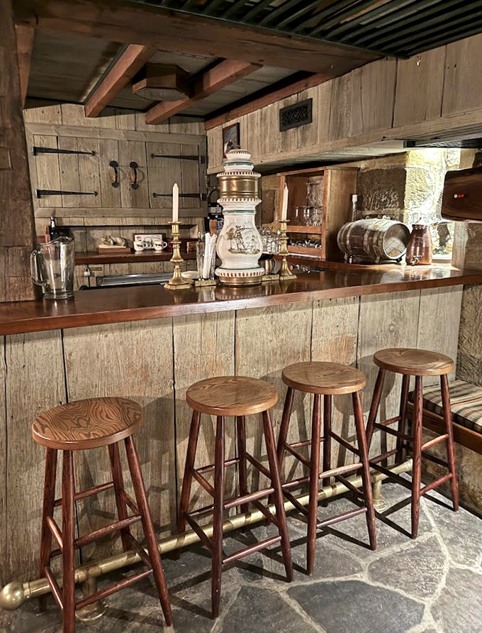 Weathered wood and copper details create the kind of authentic atmosphere money can't buy.