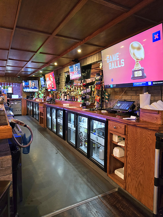 The bar area glows with emerald lighting, multiple TVs, and enough spirits to make any Irish pub proud. Game day heaven found in Erie.