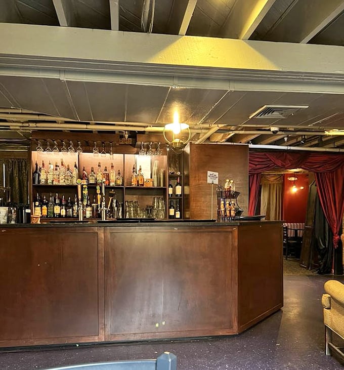 The evening bar setup proves Coffee Underground isn't just a one-trick pony. Wine glasses waiting for after-work unwinding.