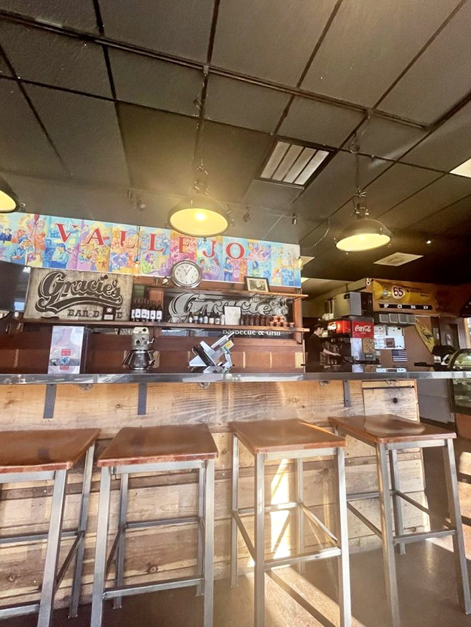 The counter where BBQ dreams come true, complete with Vallejo pride and enough Americana to make you hum the national anthem.