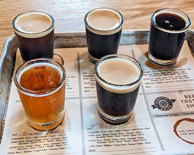 A flight of beers that takes your taste buds on a journey. From amber to stout, each sip tells a different story of hops and barley.