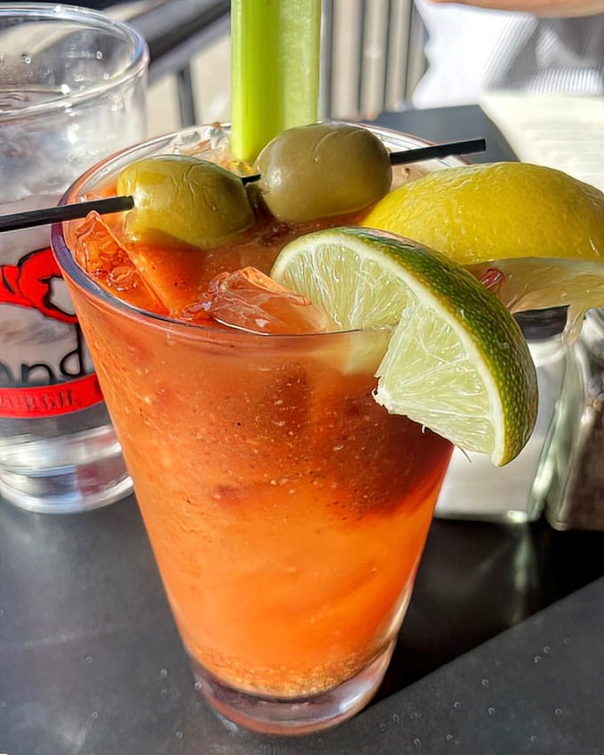 This Bloody Mary isn't just a drink &ndash; it's a garden party in a glass, with olives and citrus playing in a spicy tomato pool.