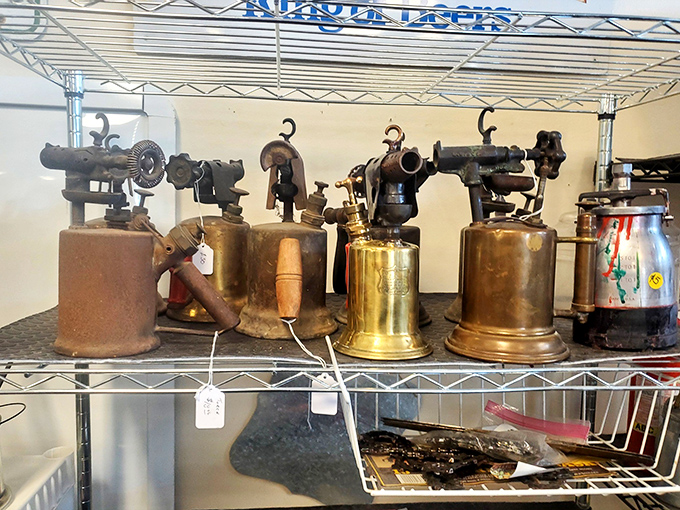 Vintage blowtorches that look like they could have helped build the railroad. Tools with the patina of purpose, not just decorative industrial chic.