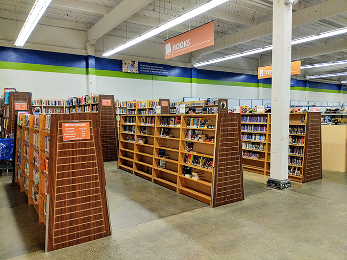 Book lovers, rejoice! These well-organized shelves offer literary journeys for pocket change, proving that the best adventures still begin with turning a page.