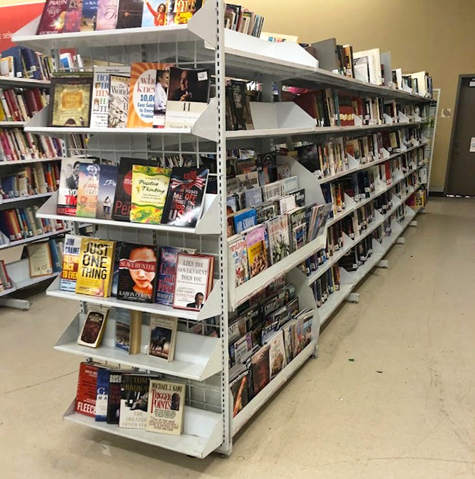 The book section: literary treasures organized with surprising precision. Last summer's bestsellers at this winter's bargain prices.