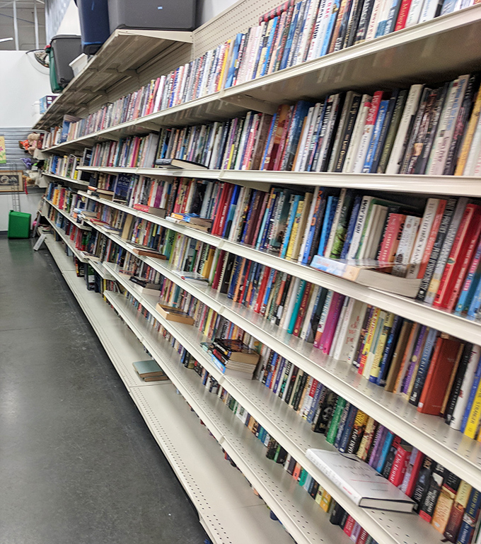 The book section rivals small libraries, offering literary journeys for pocket change. Bestsellers mingle with classics in this reader's paradise.
