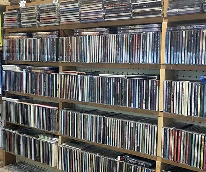 The great wall of CDs&mdash;that awkward technological middle child between vinyl and streaming that somehow still has devoted fans.