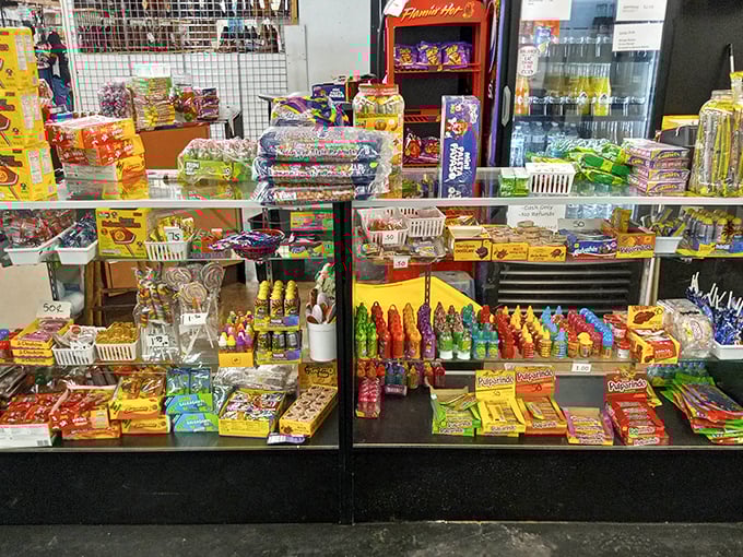Nostalgia comes in colorful packages at the candy counter, where forgotten childhood treats wait to rekindle sweet memories with every bite.