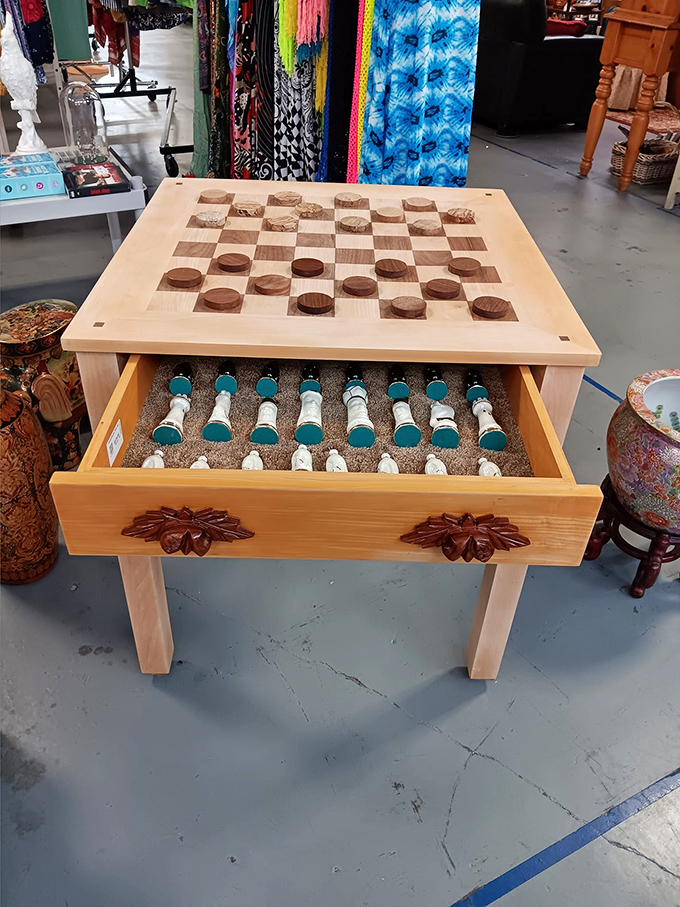 Not just a chess table&mdash;it's an invitation to outsmart friends while surrounded by the eclectic audience of flea market finds.