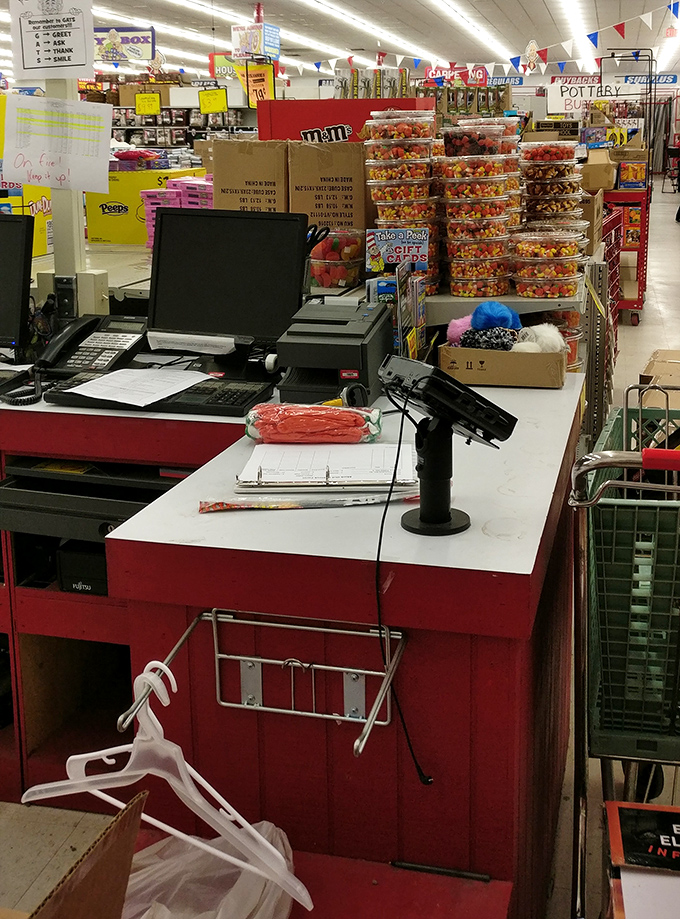 The checkout area &ndash; where candy temptations and last-minute finds conspire to add just one more item to your already impressive haul.