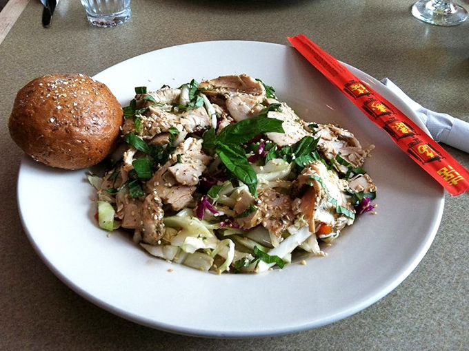 A salad that makes you forget you're eating healthy&mdash;tender chicken, crisp vegetables, and herbs in perfect harmony with a rustic roll.