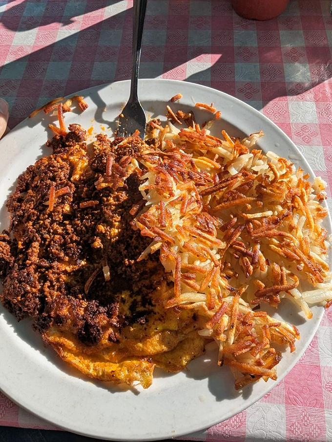 Half hash browns, half chorizo omelet&mdash;the breakfast equivalent of having your cake and eating it too.