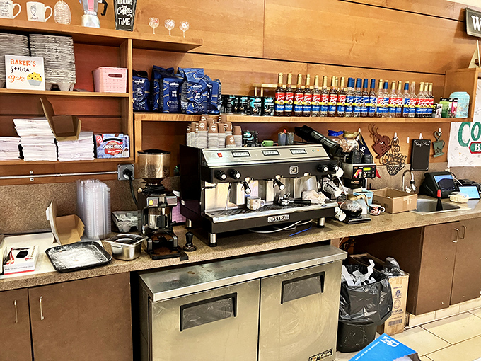 Where the magic begins &ndash; the coffee station fuels both the bakers and the customers seeking their morning caffeine fix.