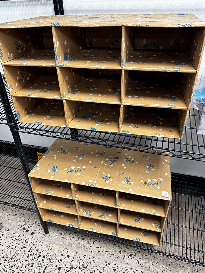 Organizational solutions for the chronically cluttered. These honeycomb shelves once corralled someone's craft supplies before joining the secondhand circuit.