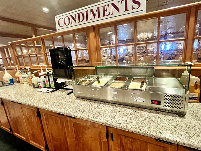 Condiment station or flavor laboratory? The perfect finishing touches await to transform your already delicious plate into a masterpiece.