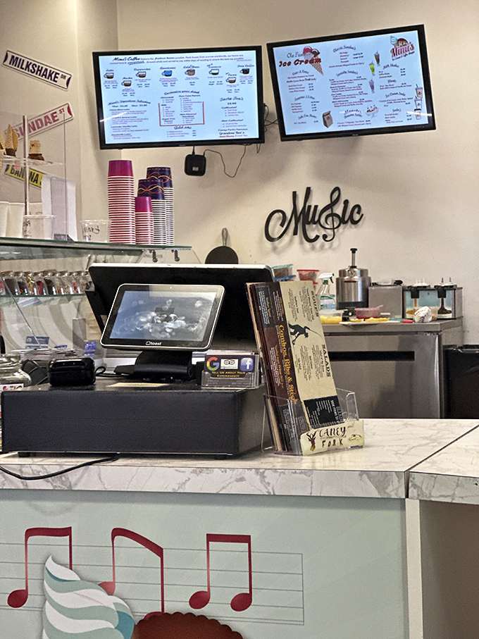 The counter where magic happens. Digital menus may be modern, but the ice cream philosophy remains deliciously old-school.