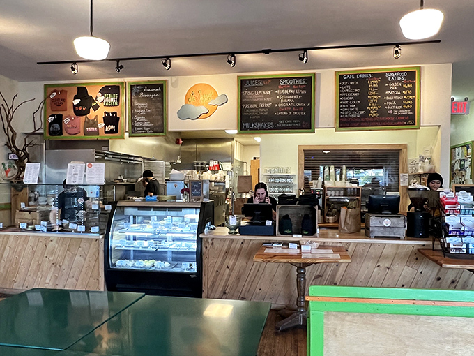 Where the magic happens! This counter view reveals the casual elegance that makes Cleveland Vegan feel like your cool friend's kitchen.