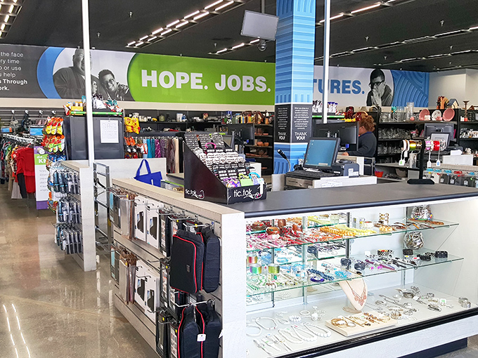 Jewelry, accessories, and treasures under glass. The display case where patient shoppers often find the day's most valuable discoveries.