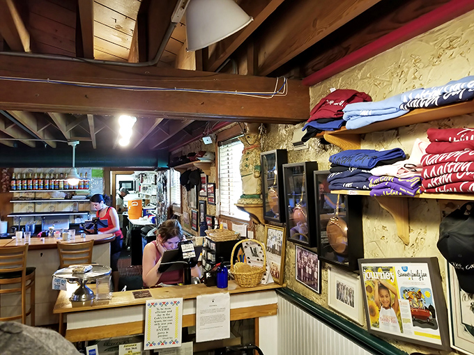 T-shirts on display &ndash; because sometimes you need proof you conquered Mount Cinnamon Roll when friends don't believe your tall tales.