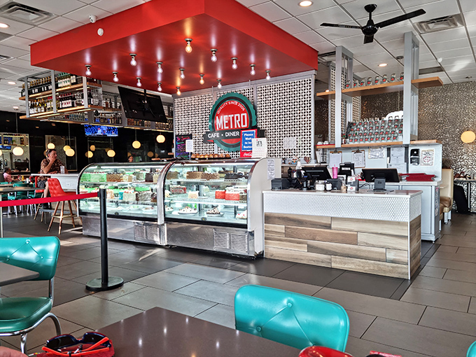 The dessert case&mdash;a glass-enclosed museum of temptation. Cakes and pies waiting patiently behind glass, silently judging your willpower.