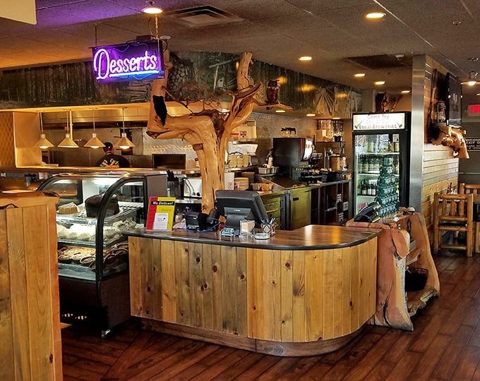 The dessert counter beckons with a neon sign &ndash; because after a lumberjack-sized meal, there's always mysteriously room for pie.