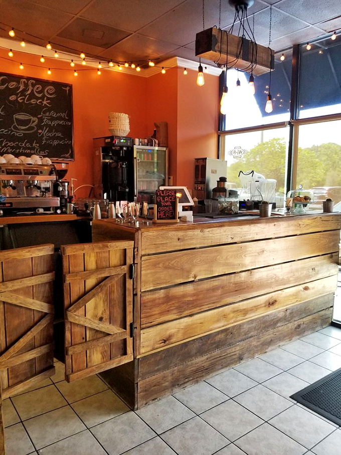 Rustic wooden counter craftsmanship that would make Ron Swanson proud. The perfect command center for coffee and conversation.