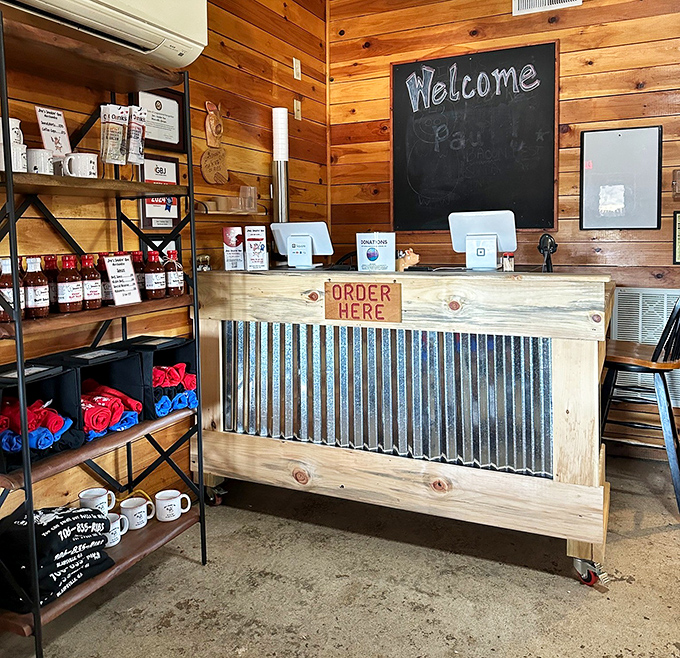 The rustic ordering counter says it all: no frills, no fuss, just focus on what matters&mdash;getting amazing barbecue into your hands as efficiently as possible.