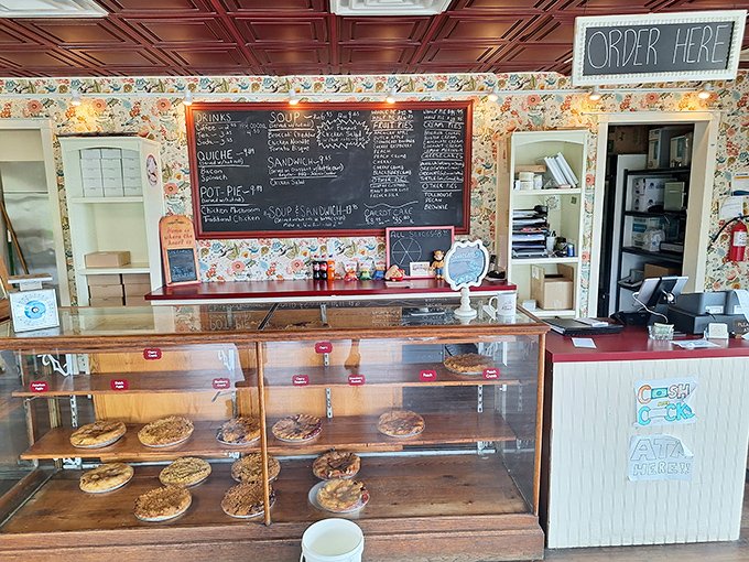 Where pie dreams come true&mdash;the display case showcases today's offerings while the chalkboard tempts with possibilities beyond.