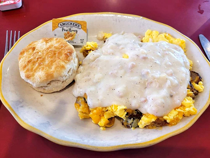 Country omelets smothered in gravy &ndash; because sometimes breakfast should be as comforting as watching reruns of your favorite sitcom.