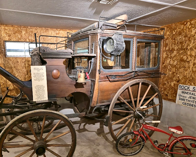 This vintage stagecoach in the museum reminds us that road trips were considerably bumpier in the pre-suspension era.