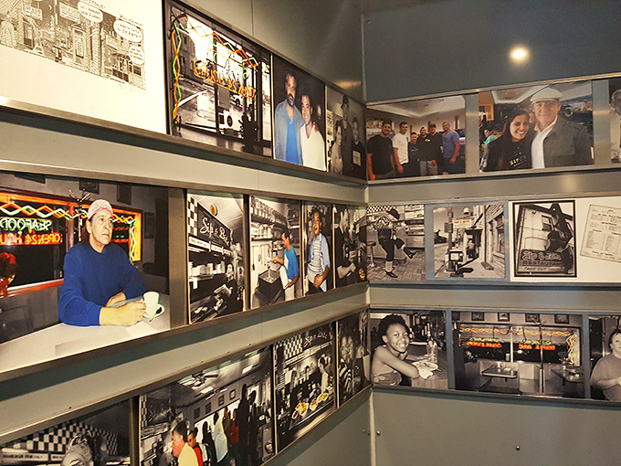 Wall-to-wall memories capture decades of satisfied customers. This isn't just decoration&mdash;it's a visual guestbook of Baltimore's hungry history.