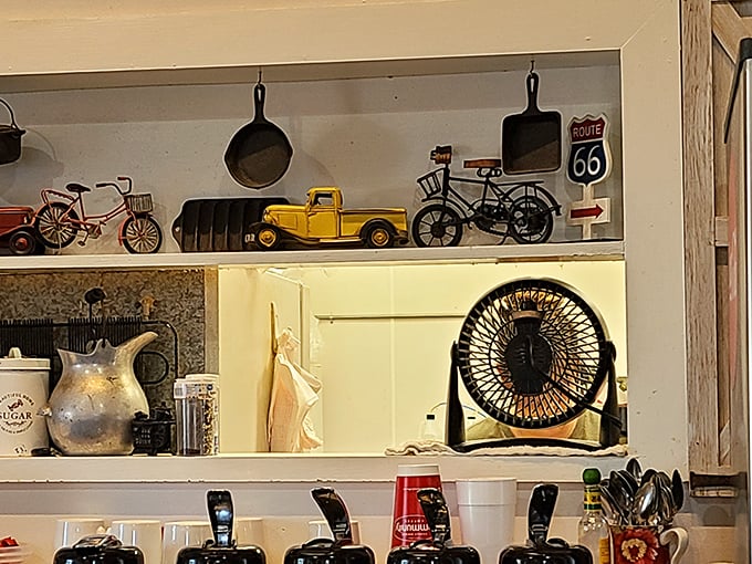Vintage toys and cast iron pans line the shelves&mdash;not as calculated decor, but as honest artifacts of Southern living.