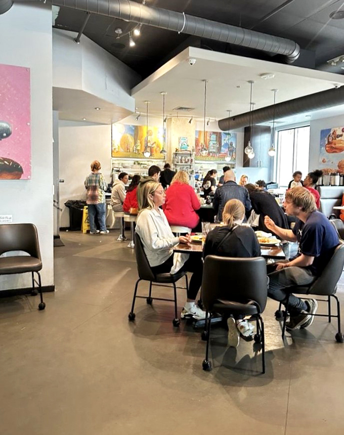 The weekend brunch crowd at Bassett Street – a symphony of conversation, clinking glasses, and the occasional gasp of cheese curd delight.