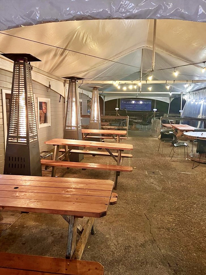 Covered outdoor seating with heaters means you can enjoy your seafood even when coastal California gets a little moody.