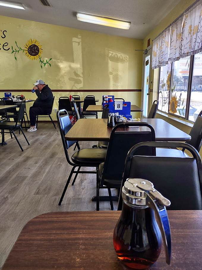 Sunflower murals brighten yellow walls while maple syrup stands ready for action. This is breakfast as your grandmother intended: unfussy and soul-satisfying.