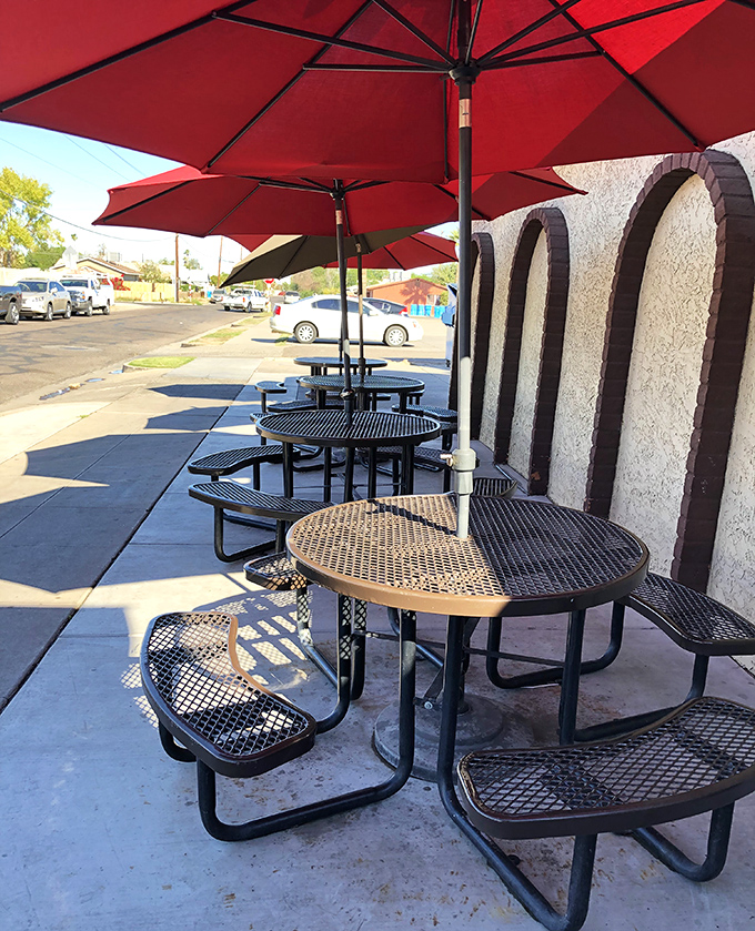 Red umbrellas offer shade while you contemplate how something so simple can taste so extraordinary. The best kind of Phoenix philosophy.