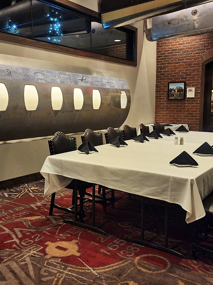 The private dining area features an aviation-inspired wall design&mdash;first-class accommodations for your taste buds' journey.