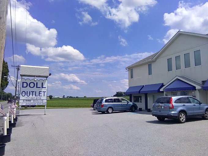 The Doll Outlet stands surrounded by farmland, a reminder that in Ronks, shopping destinations pop up in the most unexpected places.