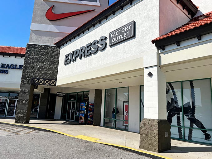 Express Factory Outlet's sleek storefront promises fashion-forward styles for those nights when Florida casual just won't cut it.