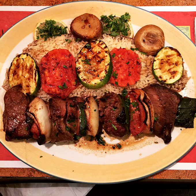 Kebobs arranged with such artistic precision, they make you pause for admiration before the inevitable delicious destruction begins.