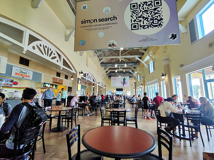 The food court: retail therapy's refueling station. Where shopping warriors gather to compare battle stories and plan their next discount conquest.