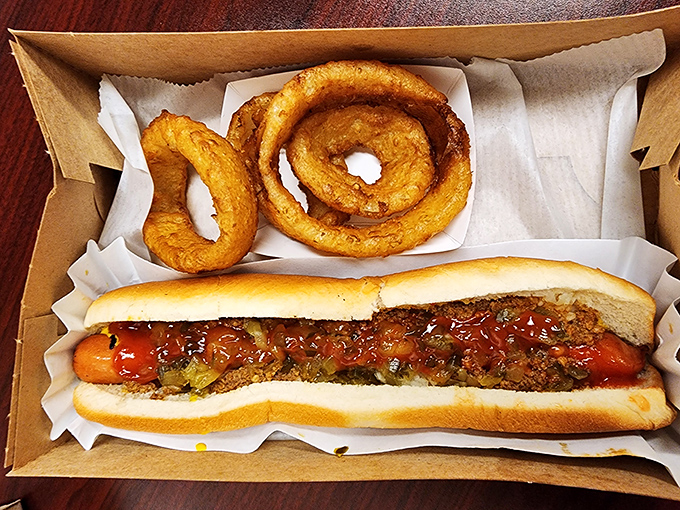 The footlong and onion rings combo—proof that sometimes more is exactly the right amount.