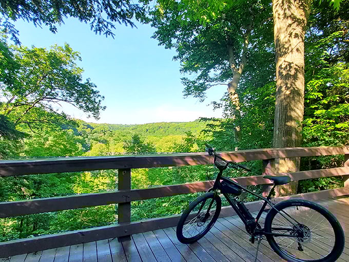 Two-wheeled timeout: Even the most dedicated cyclist can't resist pausing when the view is this spectacular.