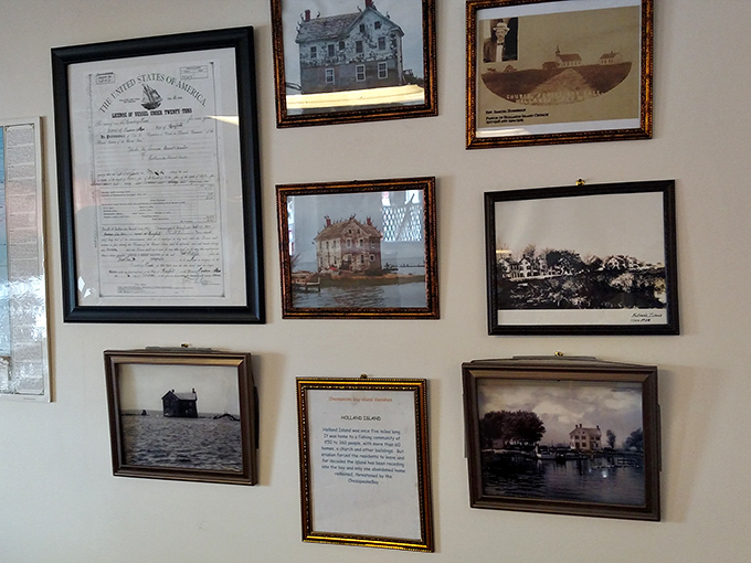 The wall of history tells stories of the Chesapeake's maritime past while you wait for your present-day seafood feast.
