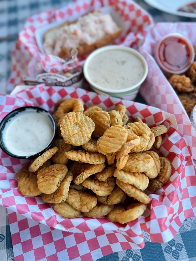 Fried pickles that deliver that perfect pucker-crunch combination—the ideal opening act before the seafood headliners take the stage.