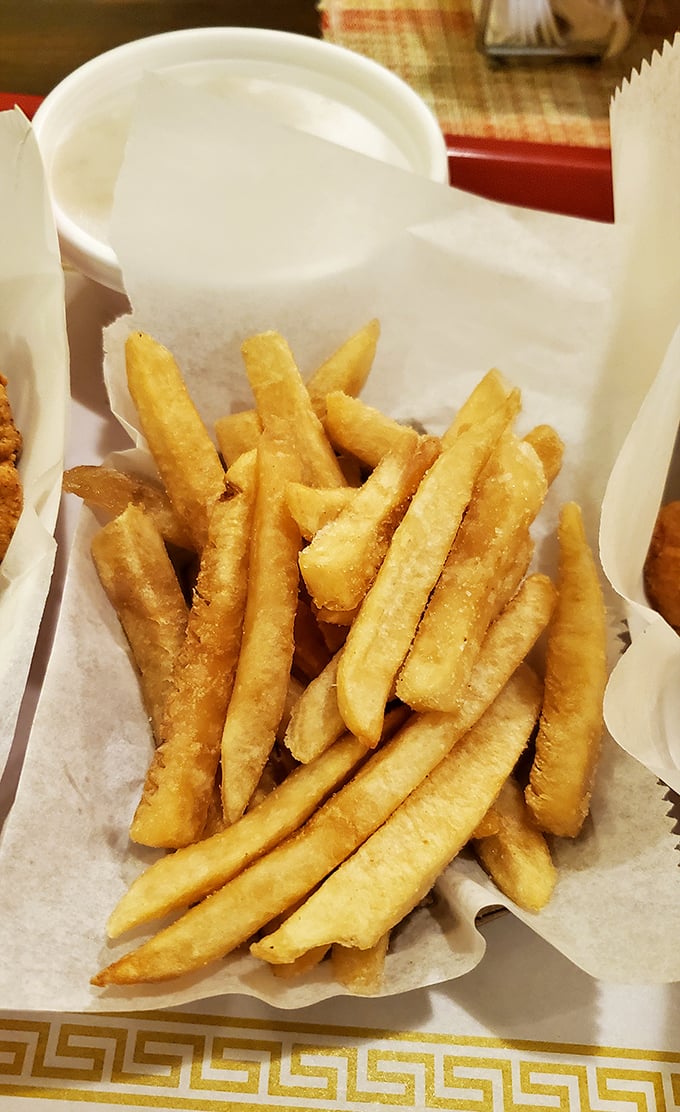 Hand-cut fries with the perfect golden hue. Crispy on the outside, fluffy inside&mdash;the Robin to fried chicken's Batman.